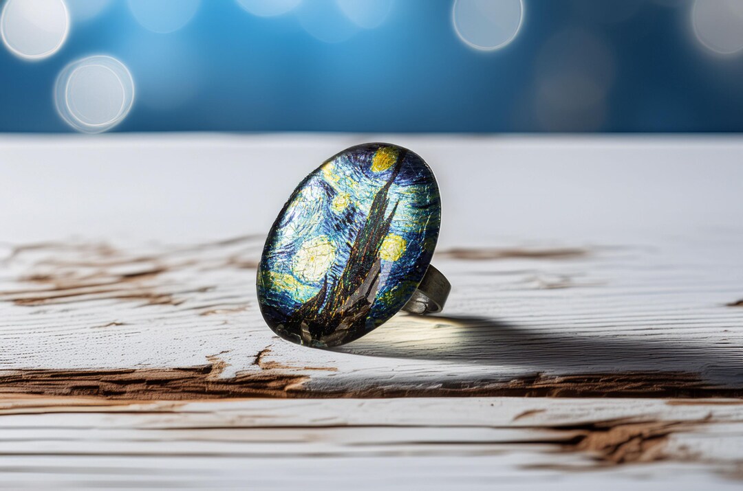 Starry Night Resin Ring, Van Gogh Inspired, Adjustable Band - Etsy