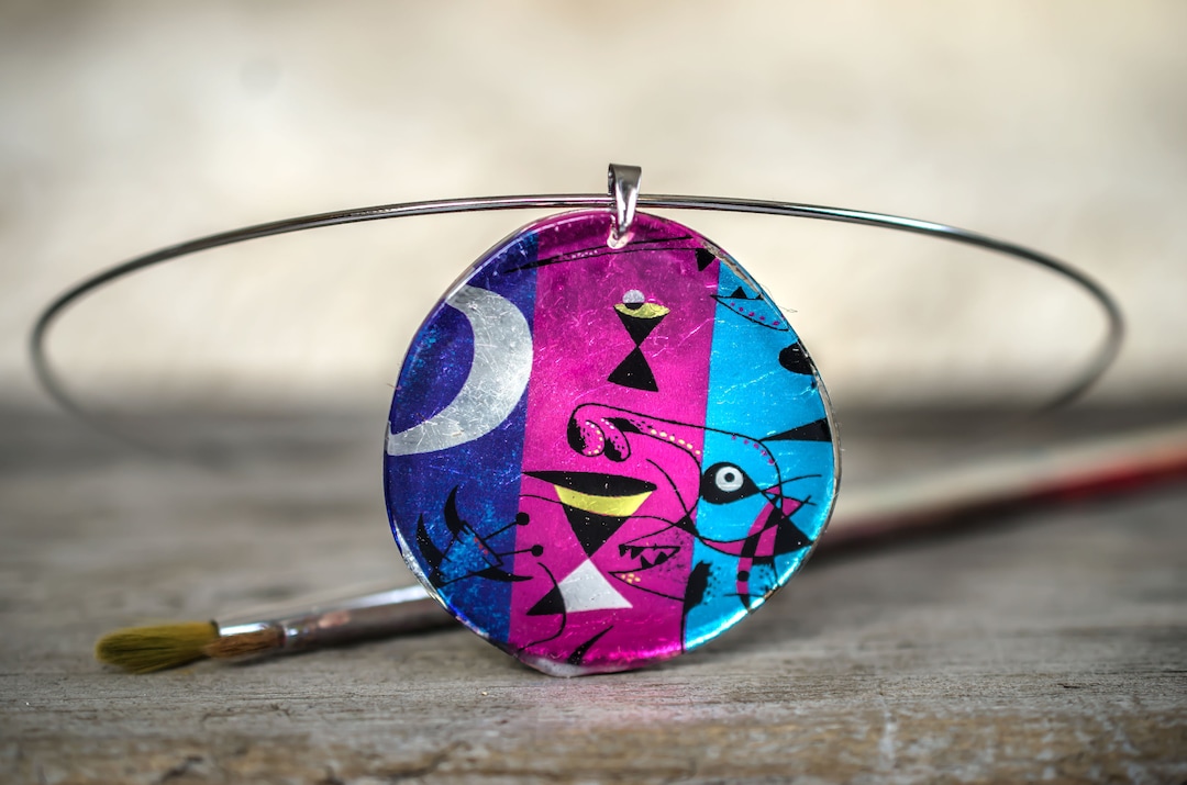 Joan Miro Necklace, Resin Pendant Necklace, Art Jewelry, Circle Pendant ...