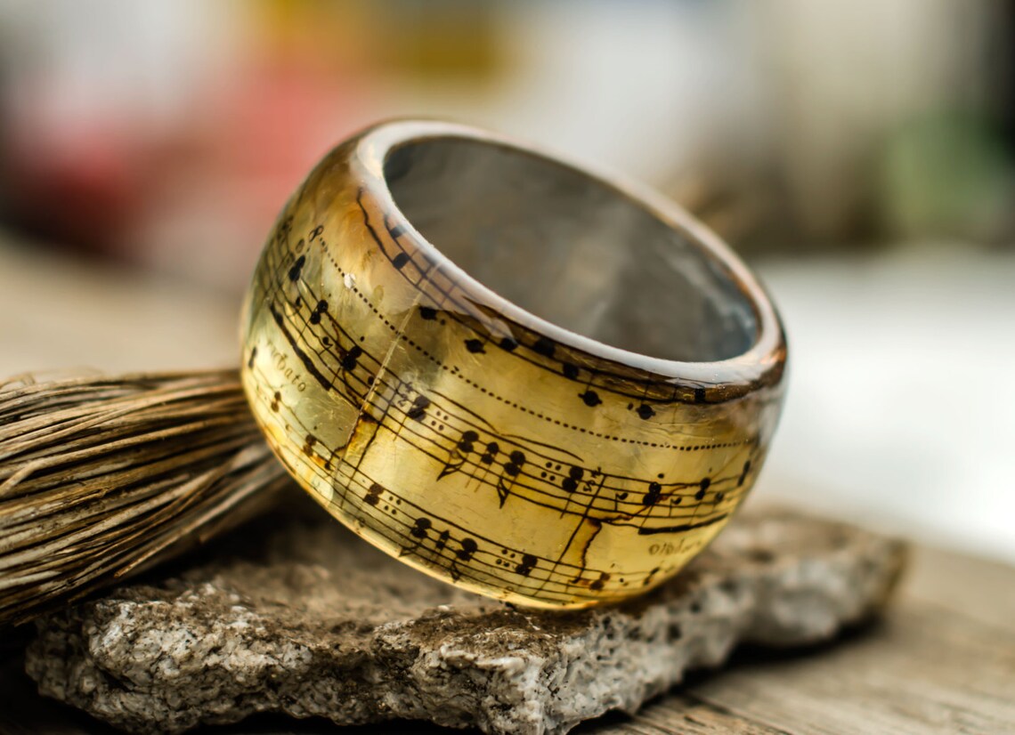 Resin Bangle Bracelet, Music Bracelet, Vintage Music Notes Bangle ...