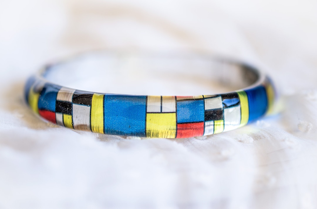 Mondrian Inspired Bracelet, Resin Bangle, Cubism Jewelry, Stacking ...