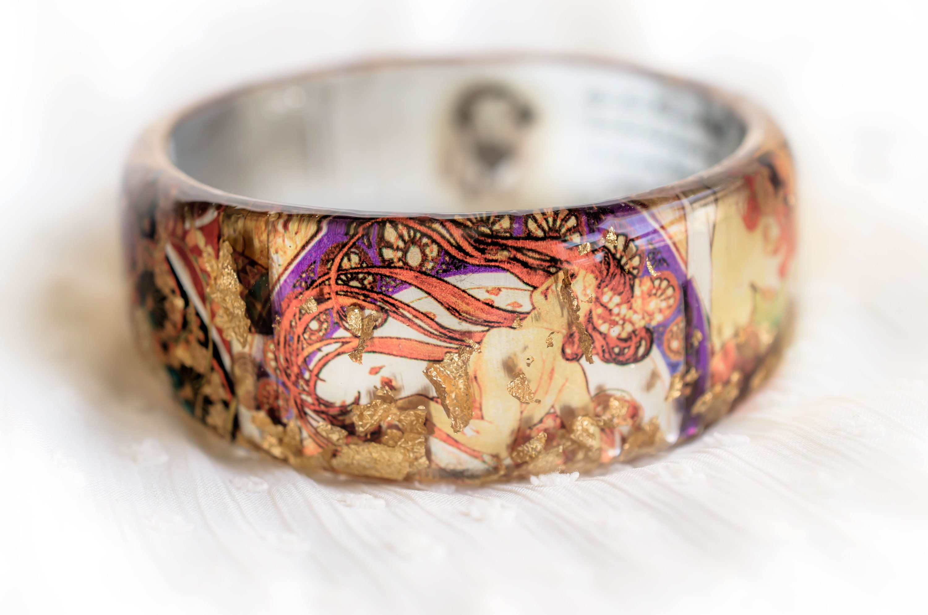 Resin Bangle Art Jewelry Alphonse Mucha Bracelet Art | Etsy