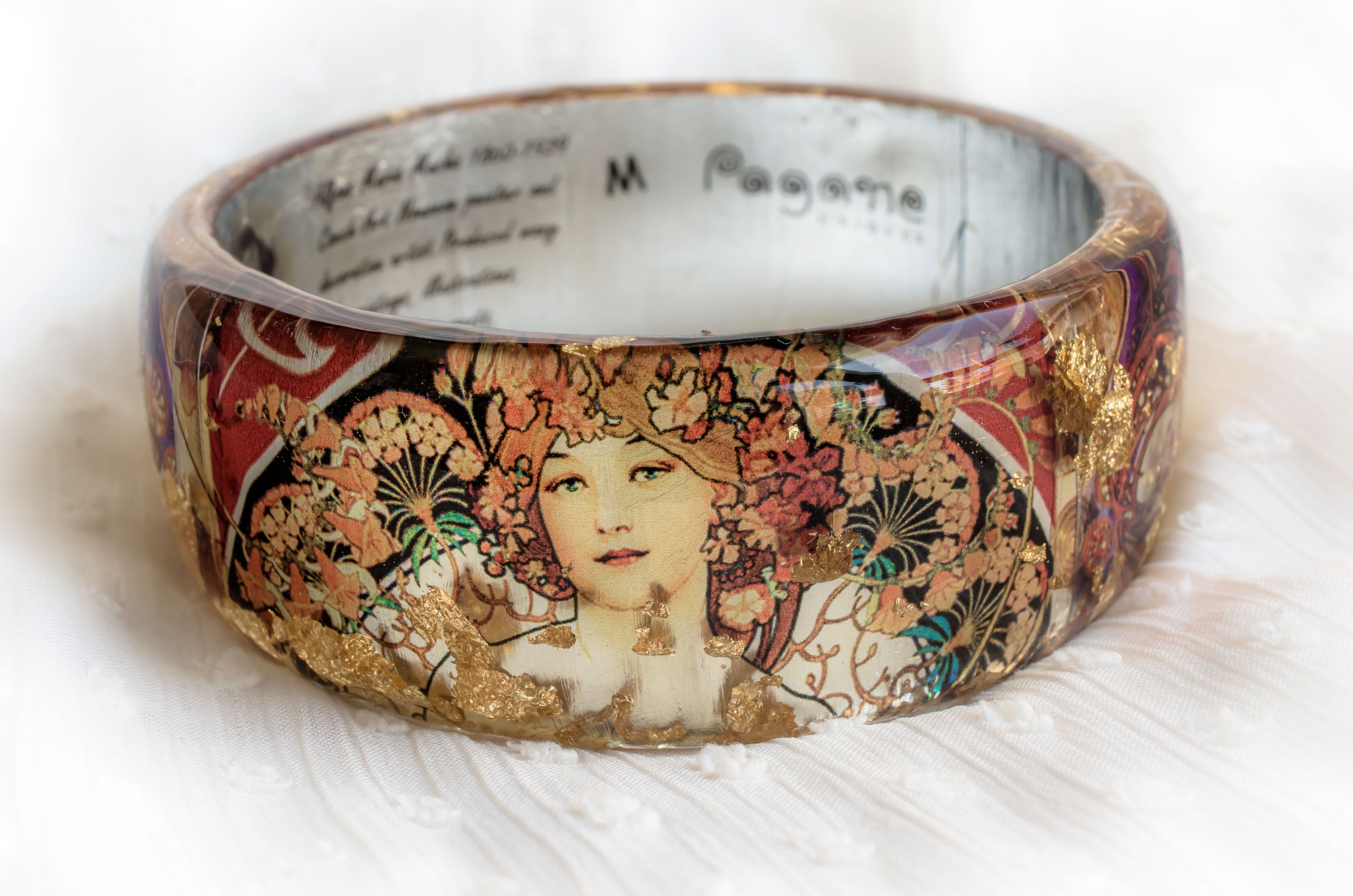 Resin Bangle Art Jewelry Alphonse Mucha Bracelet Art | Etsy
