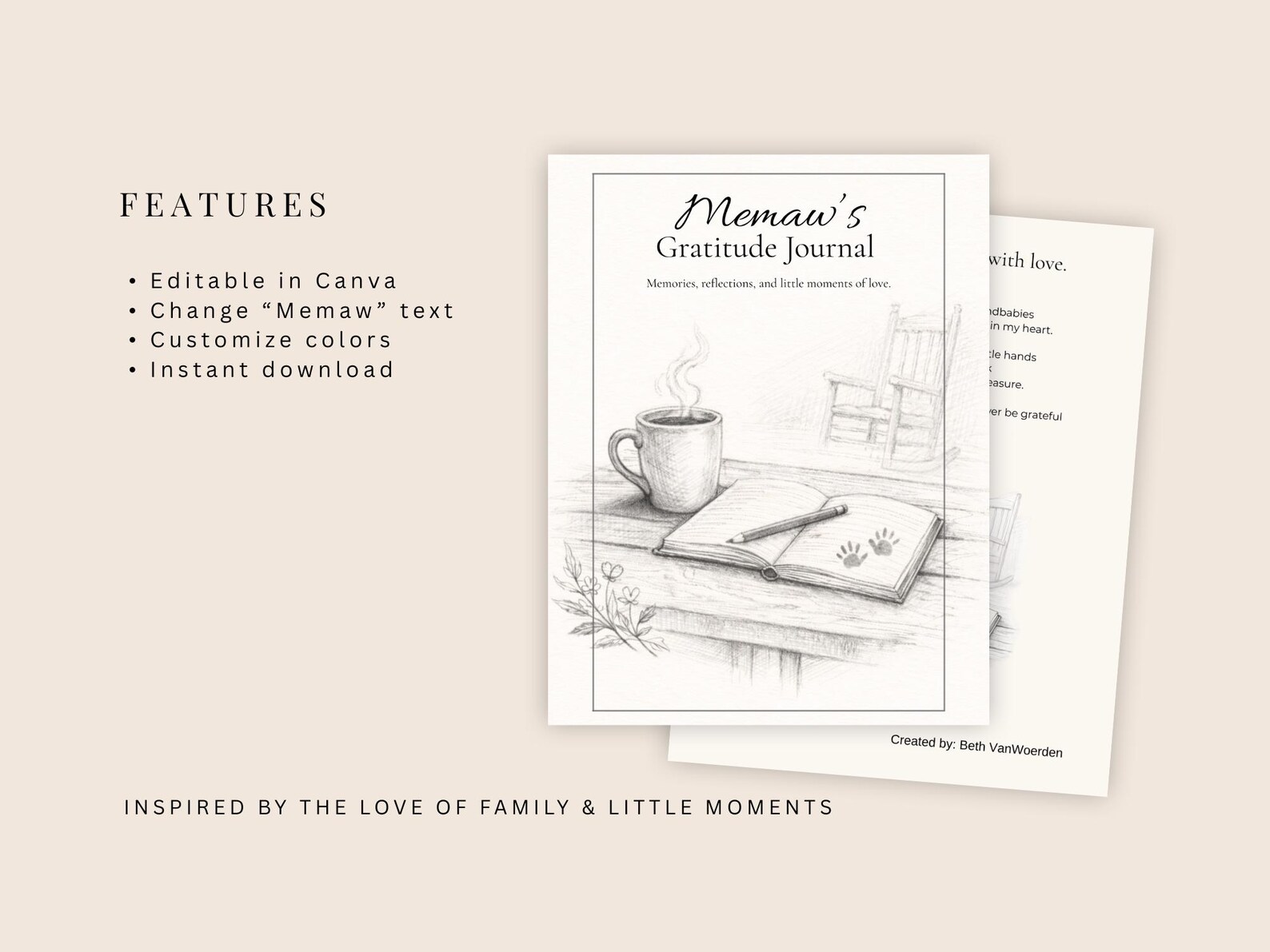 Editable Canva Gratitude Journal Template, Grandma Memory Journal ...