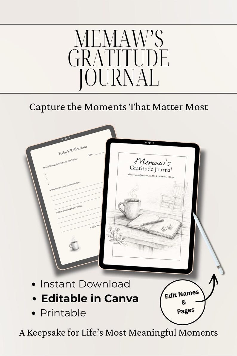 Editable Canva Gratitude Journal Template, Grandma Memory Journal ...