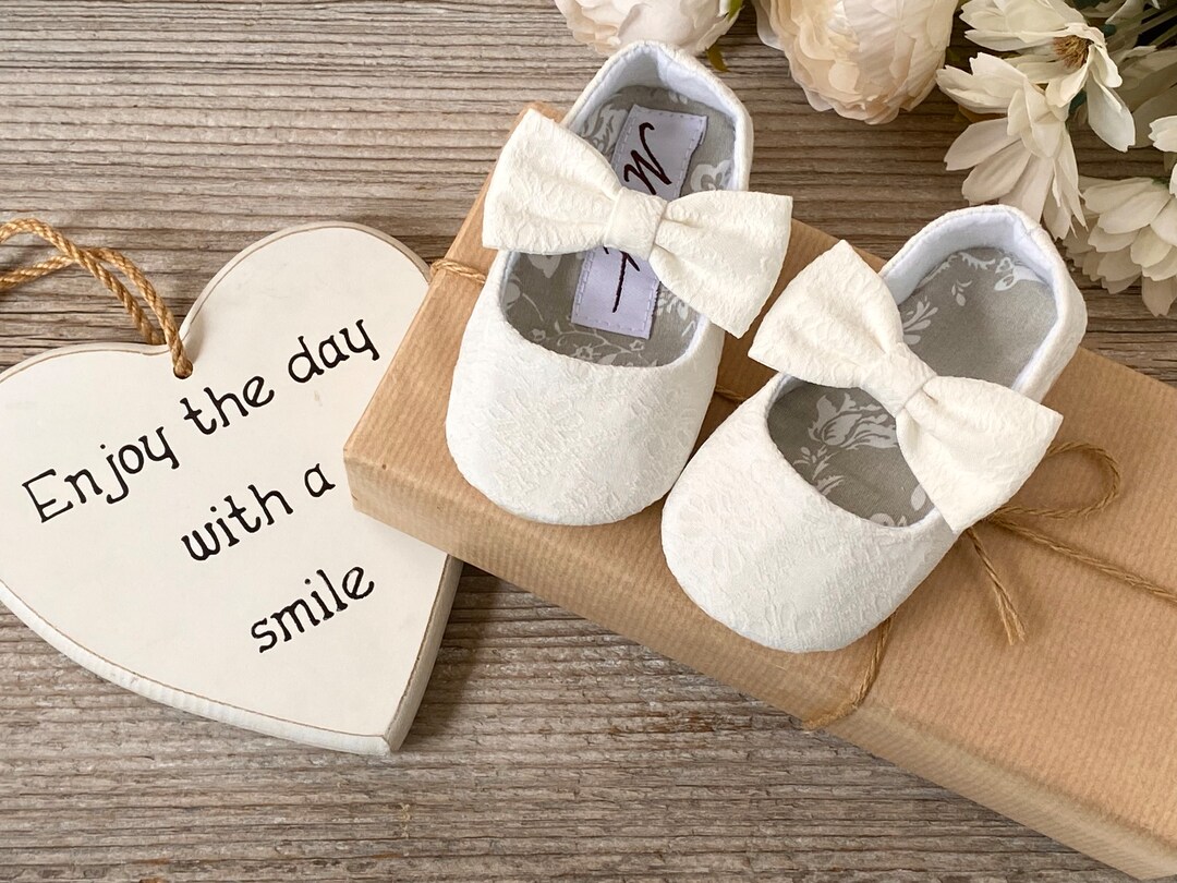 Off-white Baby Baptism Shoes, Cream White Baby Girl Blessing Shoes ...