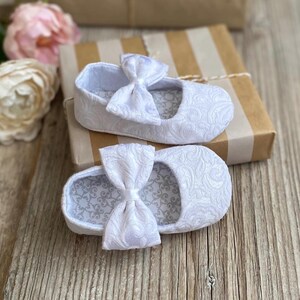 White Baby Girl Baptism Shoes, Floral Lace Texture Blessing Shoes ...