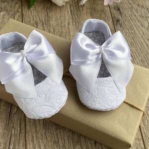 White Baby Girl Baptism Shoes, Floral Lace Texture Blessing Shoes ...