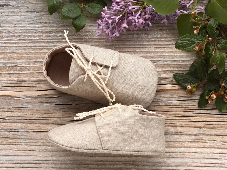 LINEN Baby Shoes, Natural Linen Slippers, Linen Christening Outfit ...