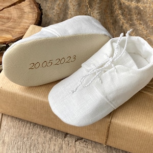 Personalised Ivory LINEN Baby Boy Christening Shoes, Baptism Shoes ...