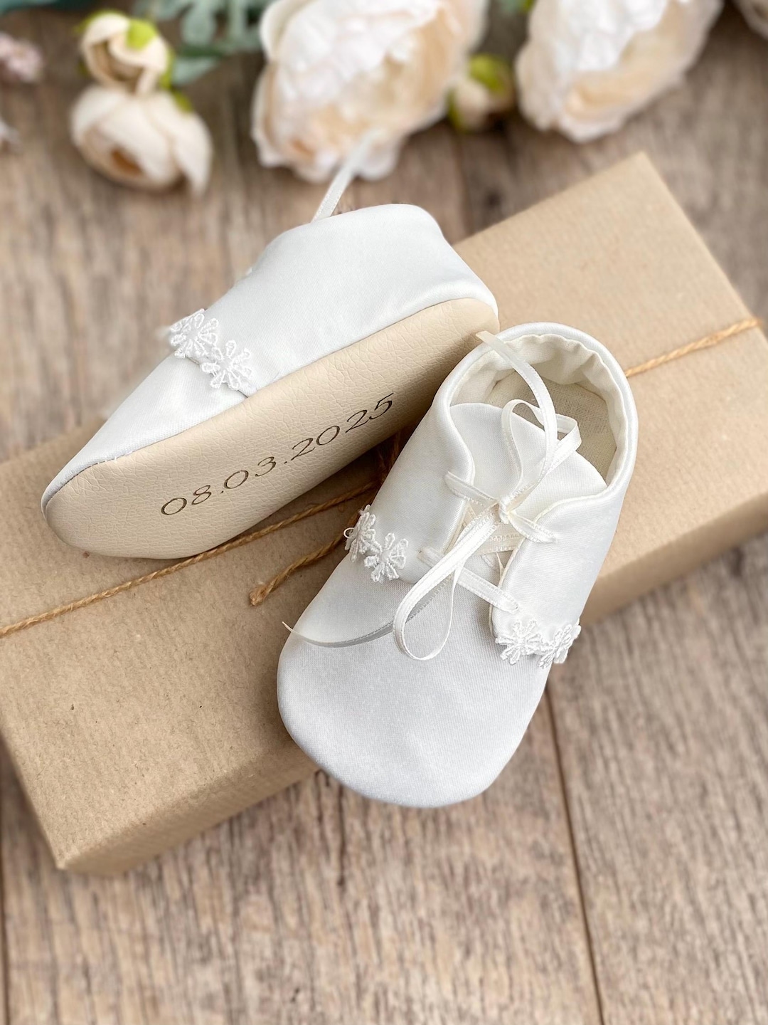 Customized IVORY Christening Shoes, Baby Baptism Shoes, Custom Name ...