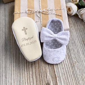 White Baby Girl Baptism Shoes, Floral Lace Texture Blessing Shoes ...