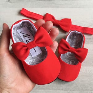 Red Baby Girl Shoes, Holiday Baby Shoes, Bow Shoes and Headband Set ...