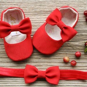 Red Baby Girl Shoes, Holiday Baby Shoes, Bow Shoes and Headband Set ...