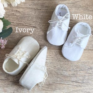 Personalised IVORY LINEN Baby Boy Christening Shoes, Baptism Shoes ...