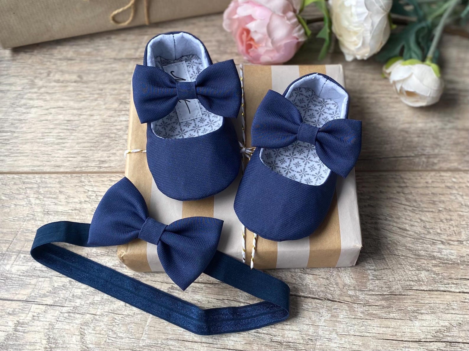 NAVY Baby Girl Shoes, Navy Blue Bow Headband, Navy Mary Jane, Deep Blue ...