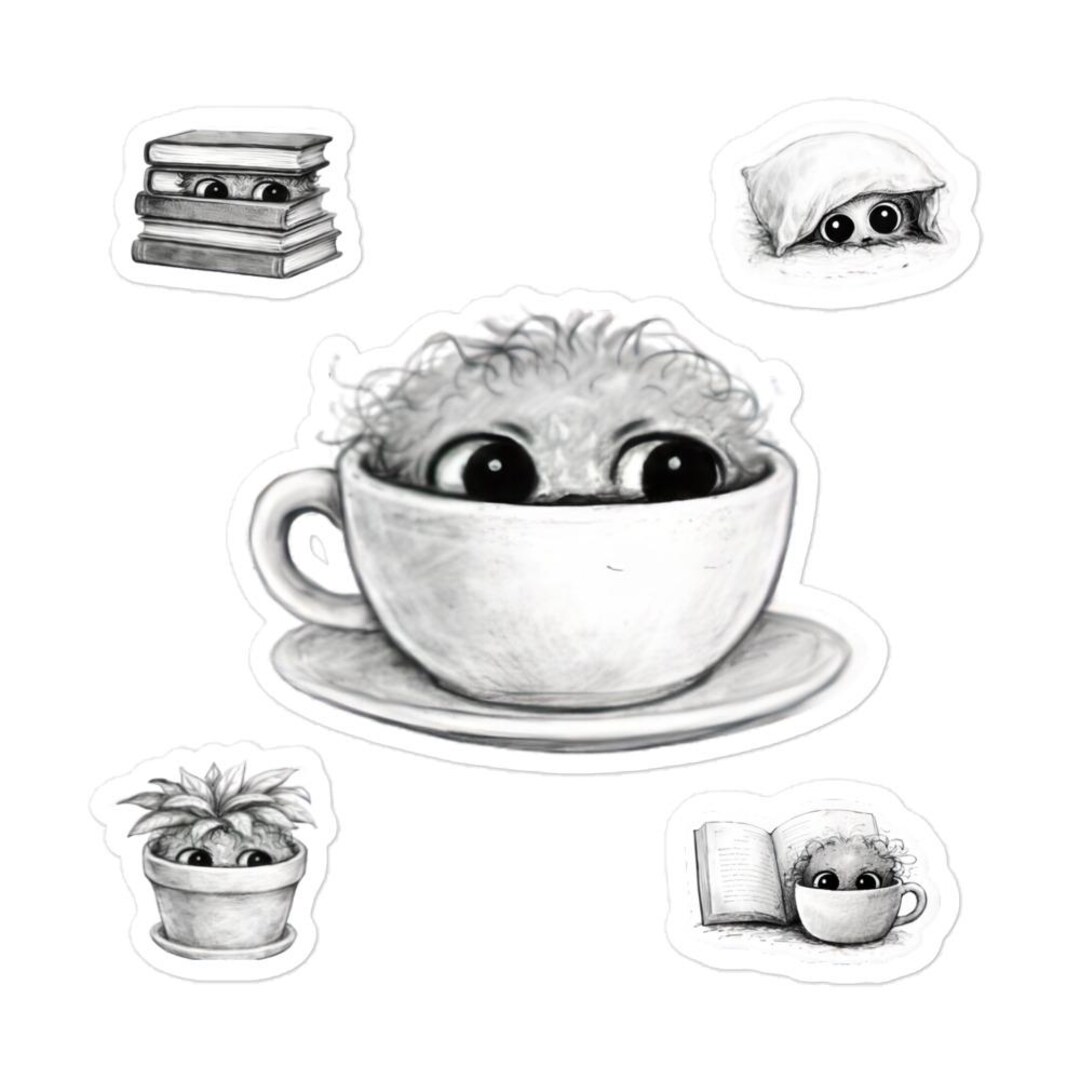 Dustling Hiding Creature Sticker Sheet | Kawaii Coffee, Books, Plant ...