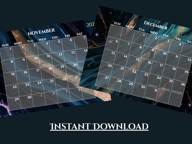2026 Monthly Calendar Printable - Luxury Sapphire Blue and Silver ...