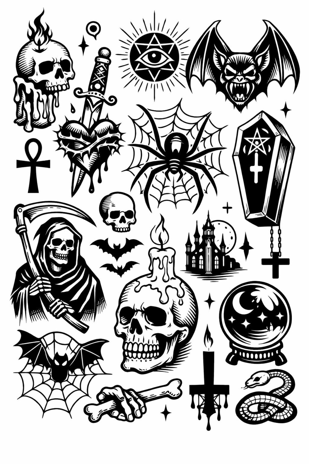 Tattoo Flash Sheet Bundle - Dark Gothic Designs | Instant Digital ...