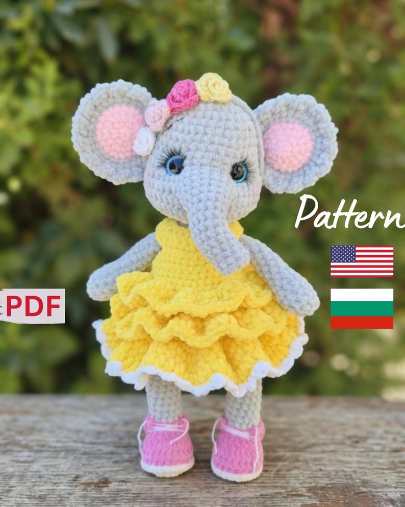 Elephant Crochet Pattern PDF, Amigurumi Elephant Doll, Plush Yarn Toy ...