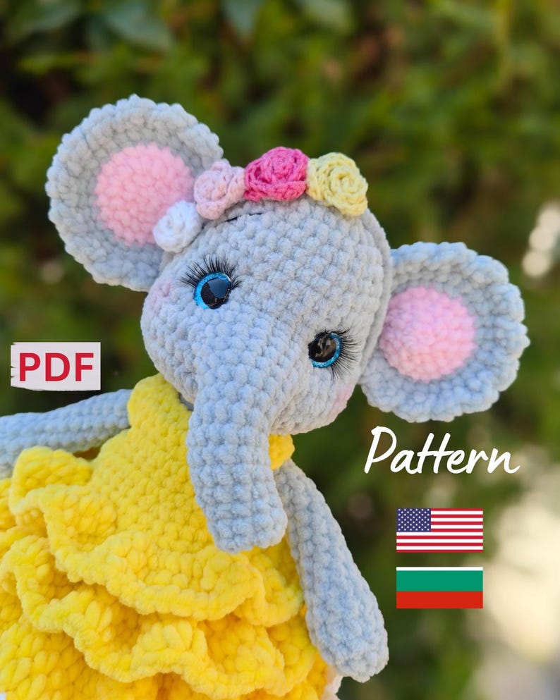 Elephant Crochet Pattern PDF, Amigurumi Elephant Doll, Plush Yarn Toy ...