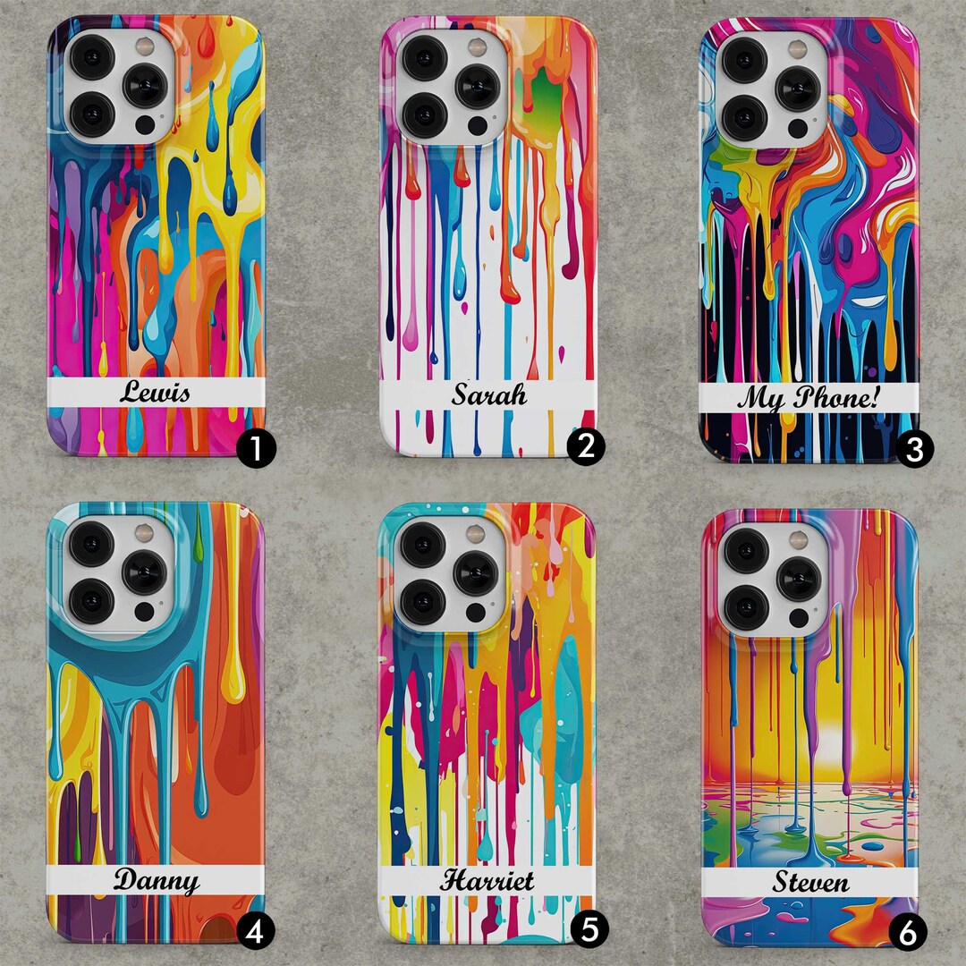 Personalised Bright Paint Dripping Art Phone Case - Custom Gift for Him ...