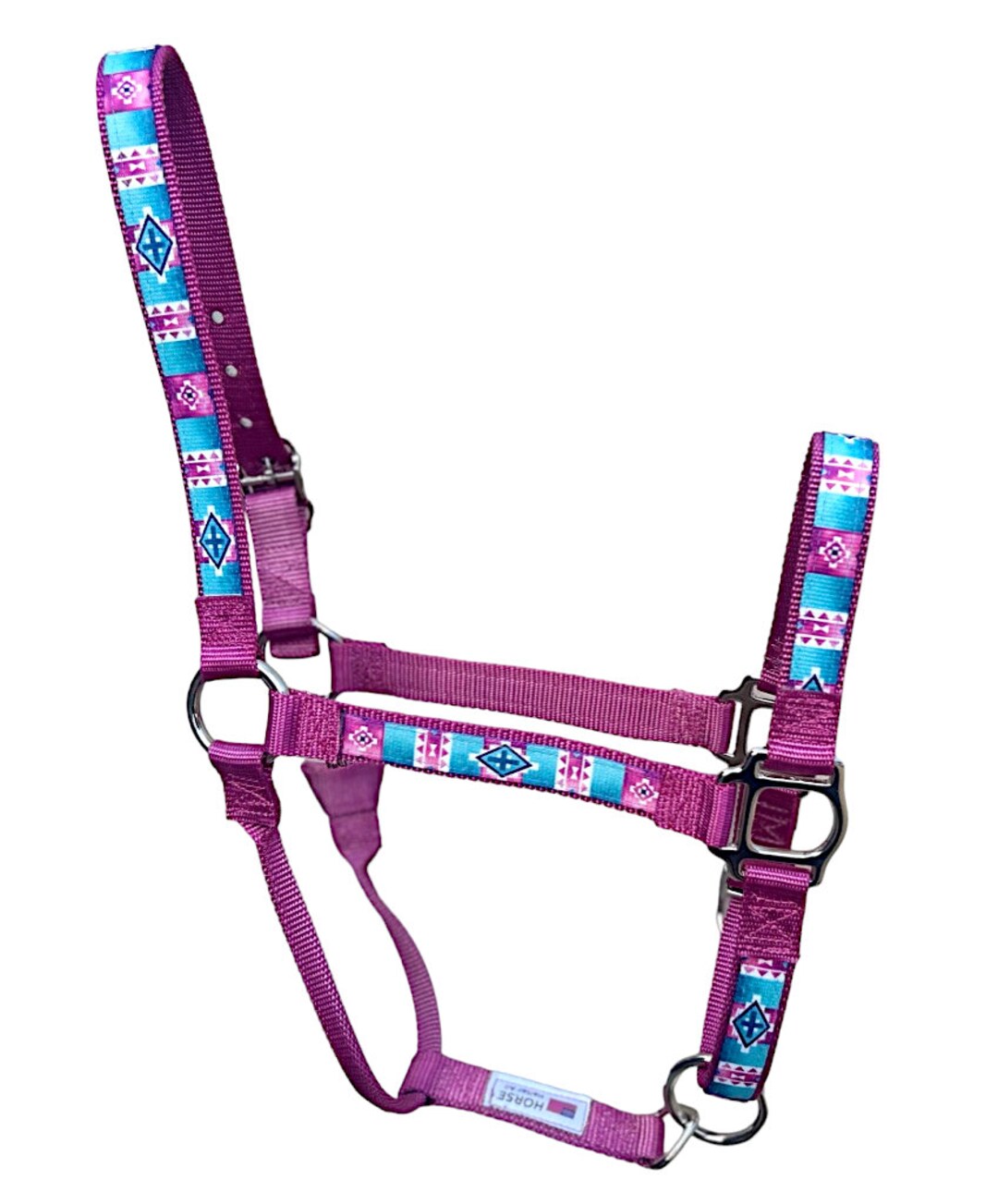 Horse Halter Handmade USA by Halter All, Blue Pink Rose Southwestern ...