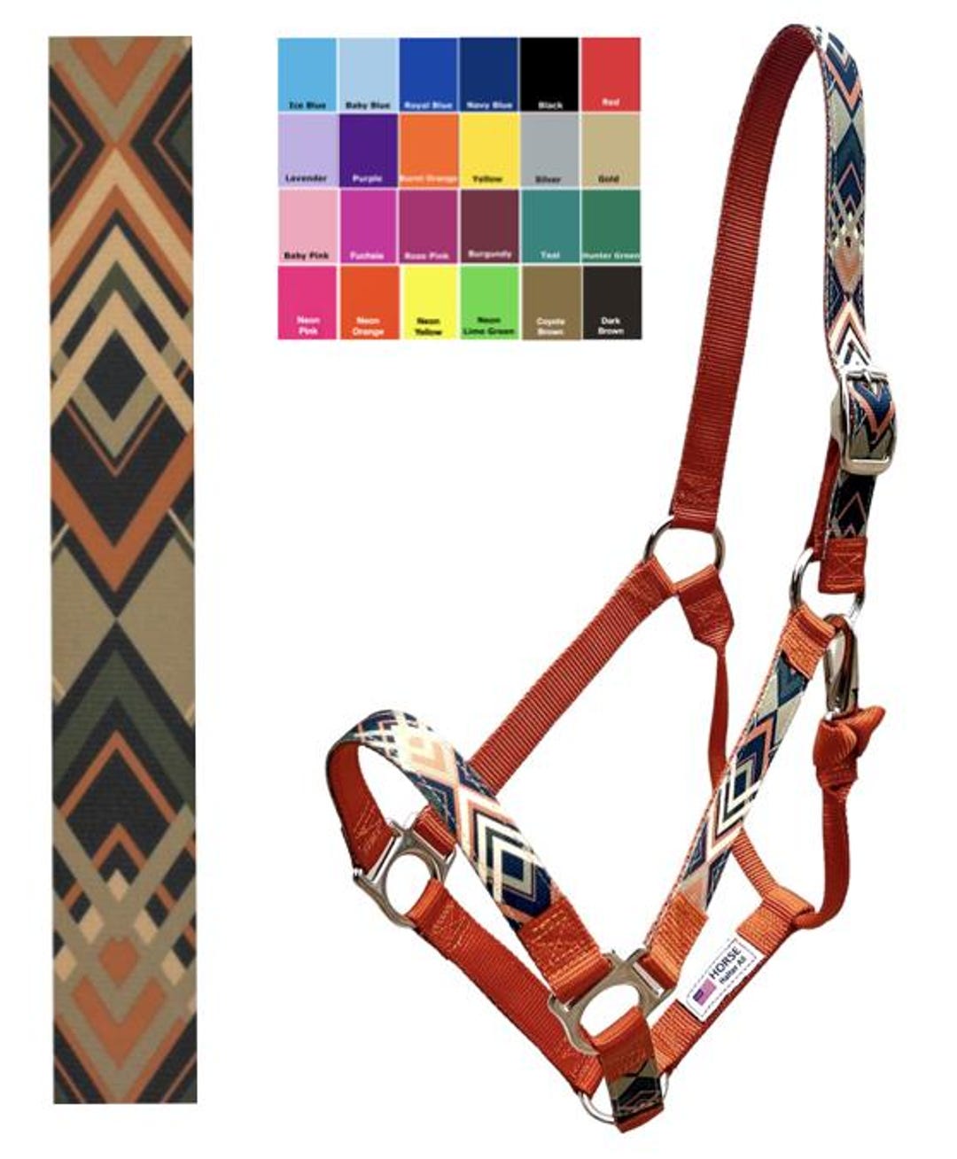 Custom Horse Halter Handmade USA by Halter All, Orange Southwestern ...