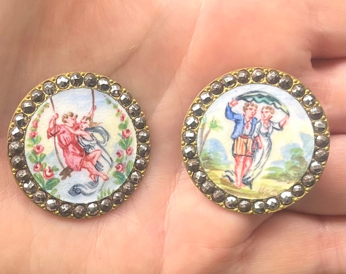 Antique French Painted Enamel Buttons With Cut Steel Borders. Rare! - Etsy