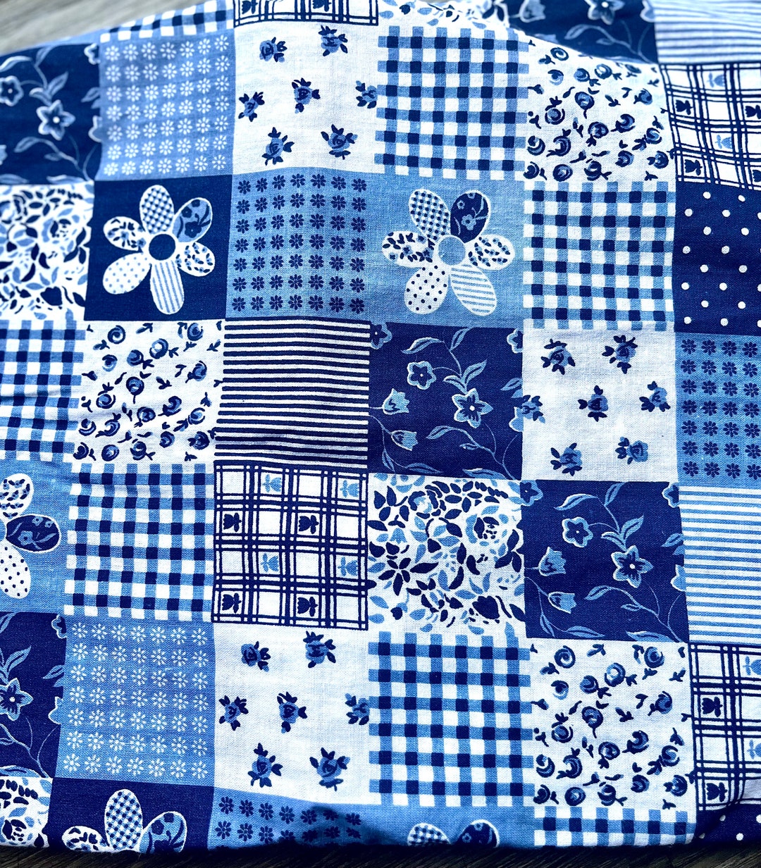 Blue 1970's Patchwork Print Fabric - Etsy
