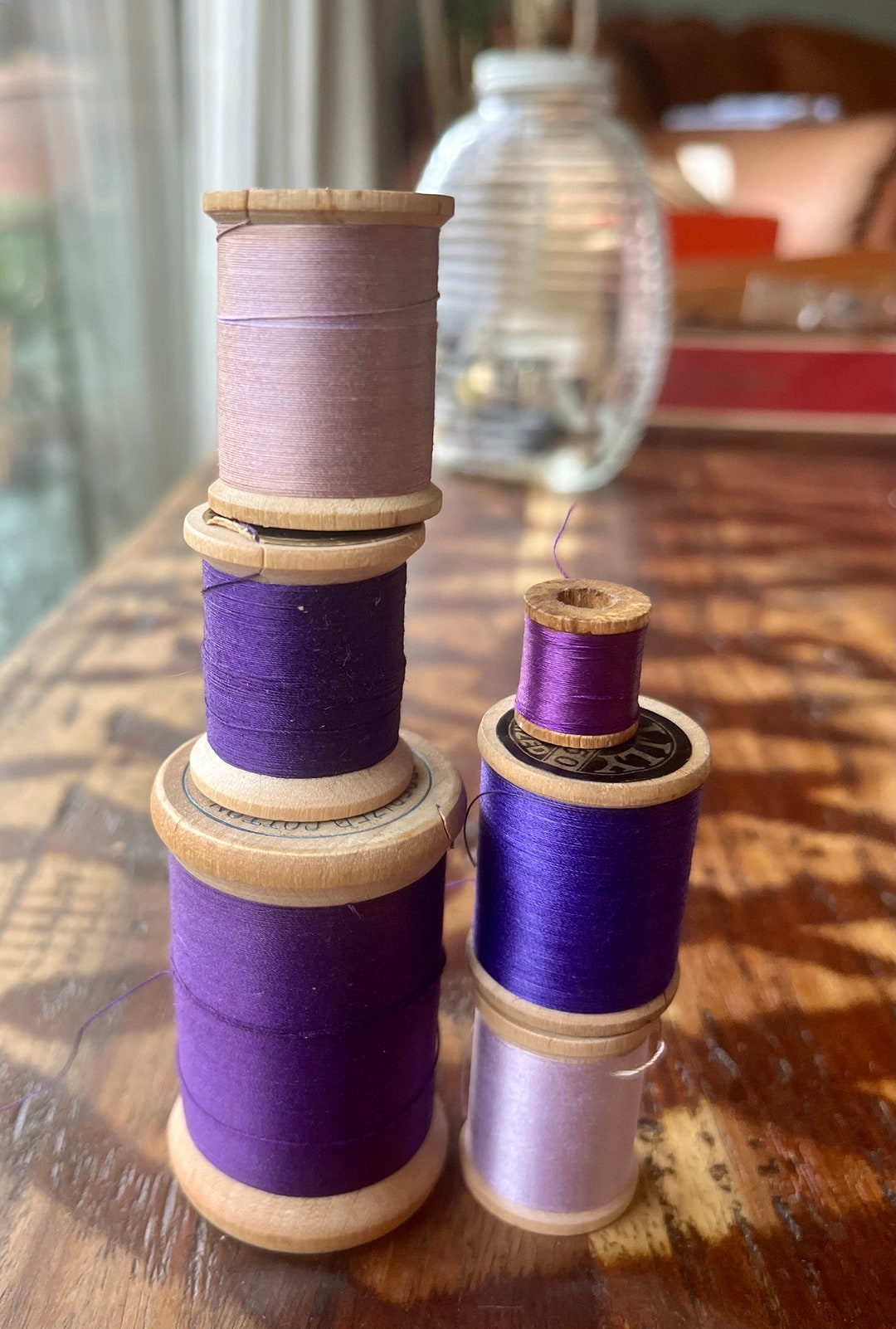 Antique Wooden Spools With Original Threads Purples Lavenders - Etsy