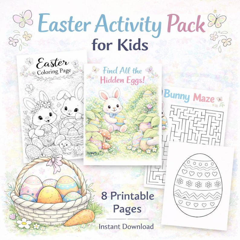 Easter Activity Pack Printable for Kids, Easter Coloring Pages and ...