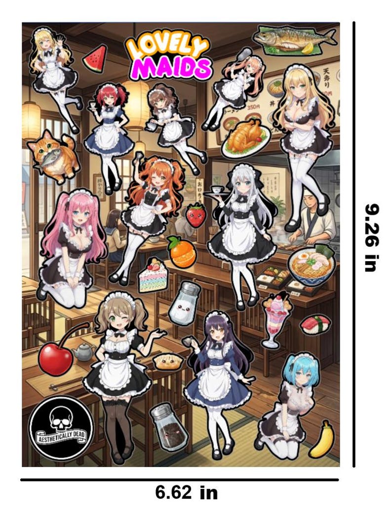 Anime Maid Cafe Sticker Sheet | 22 Glossy Kawaii Maids, Food, Cats (6 ...