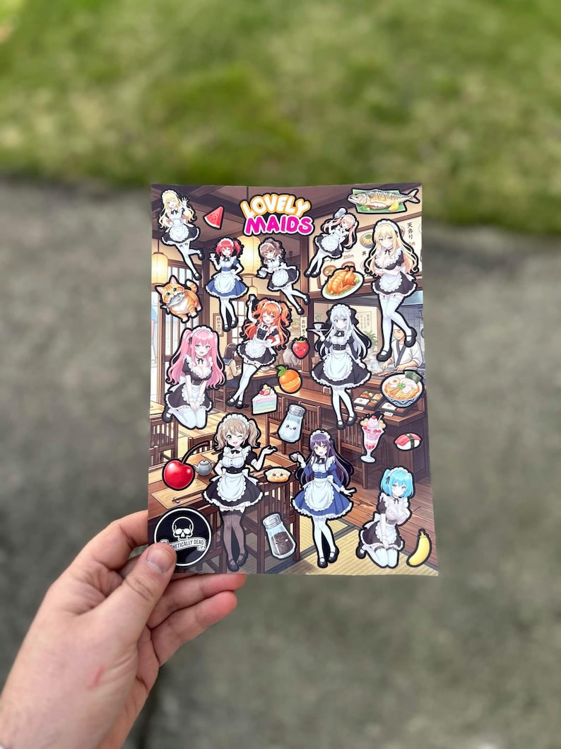 Anime Maid Cafe Sticker Sheet | 22 Glossy Kawaii Maids, Food, Cats (6 ...