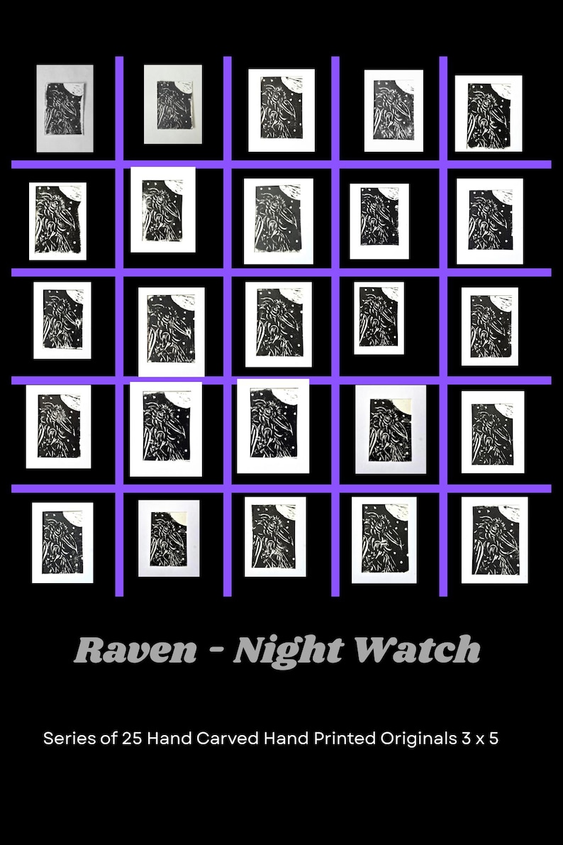 Raven Night Watch Linocut Print – Hand Pulled Original Moon Art ...