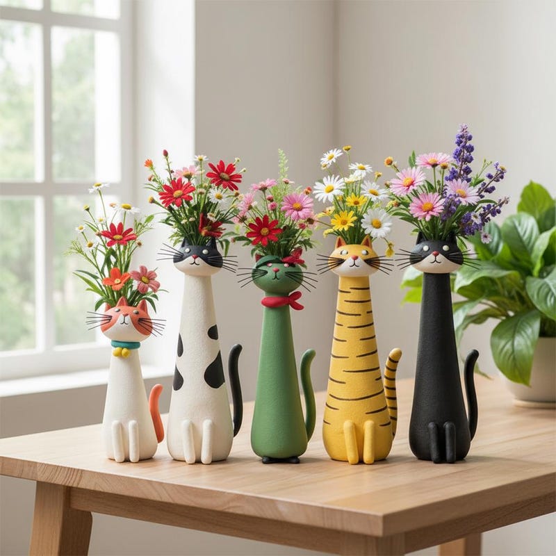 Cat Wall With Flower - Etsy UK