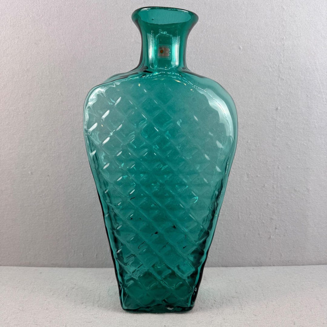 Massive 17" Blenko 9102L Antique Green Glass Diamond Point Floor Vase ...