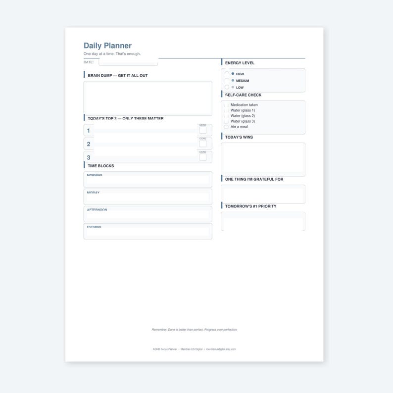 ADHD Daily Planner Printable, Fillable Daily Planner PDF, ADHD ...