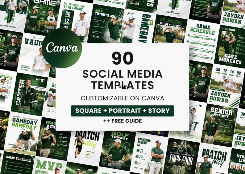 Golf Social Media Templates Canva Bundle | Editable Sports Marketing ...