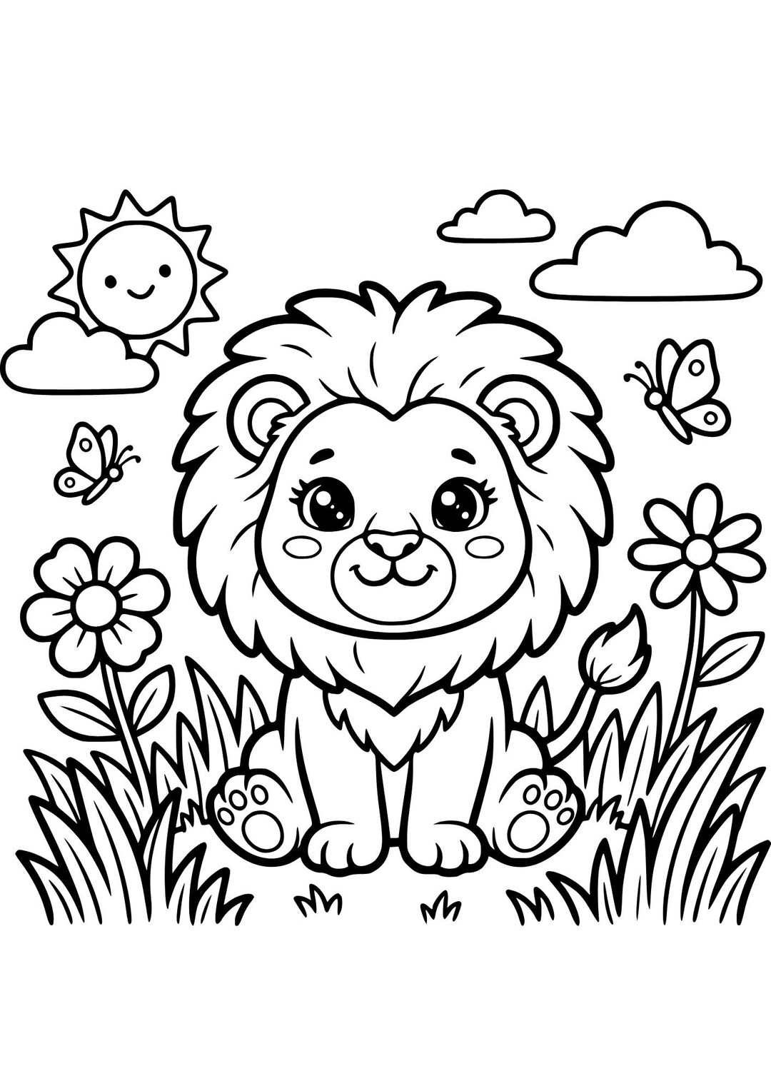 Baby Lion Coloring Page | Jungle Safari Animal (PDF Download) - Etsy
