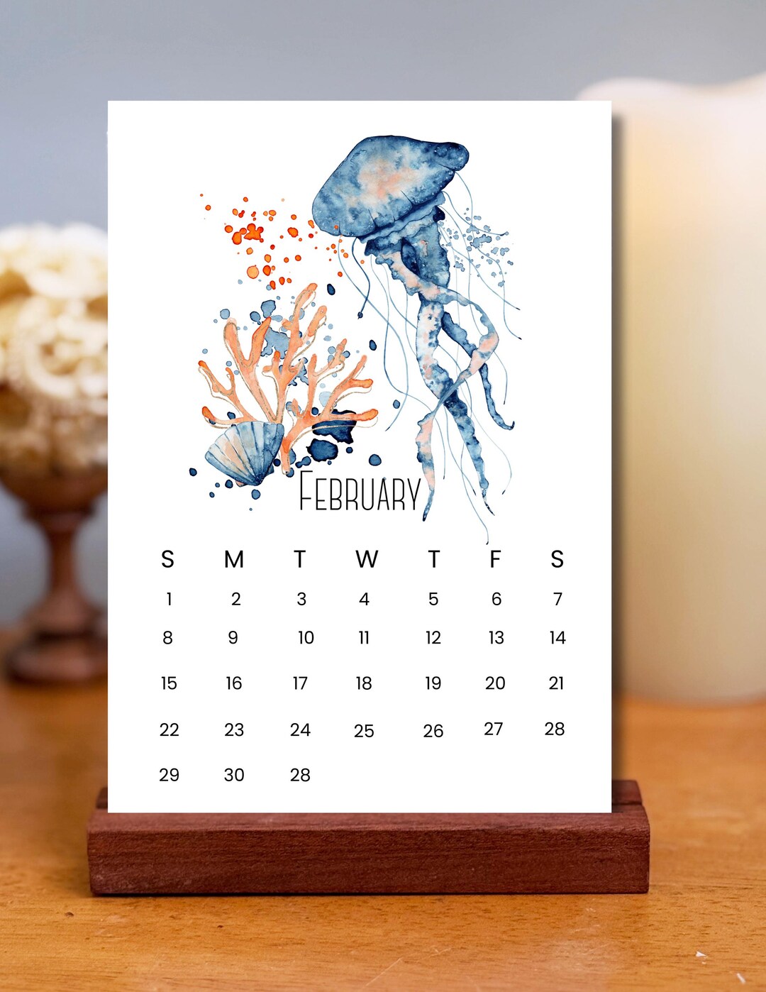 2027 Sea Life Desk Calendar: Watercolor Ocean Animals - Etsy