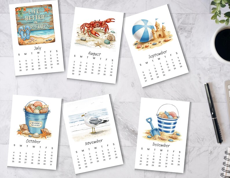 2026 Beach Scene Desk Calendar, 4x6 Watercolor Coastal Art, Gift or ...