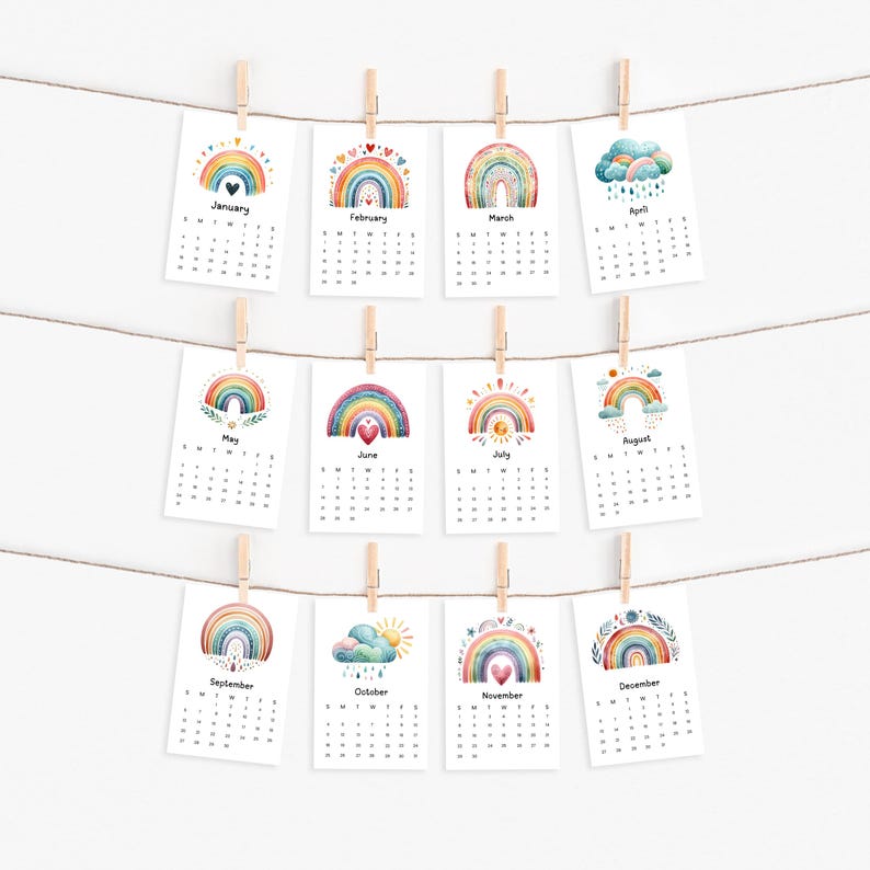 2026 Rainbow Desk Calendar: Whimsical Rain Cloud Art - Etsy
