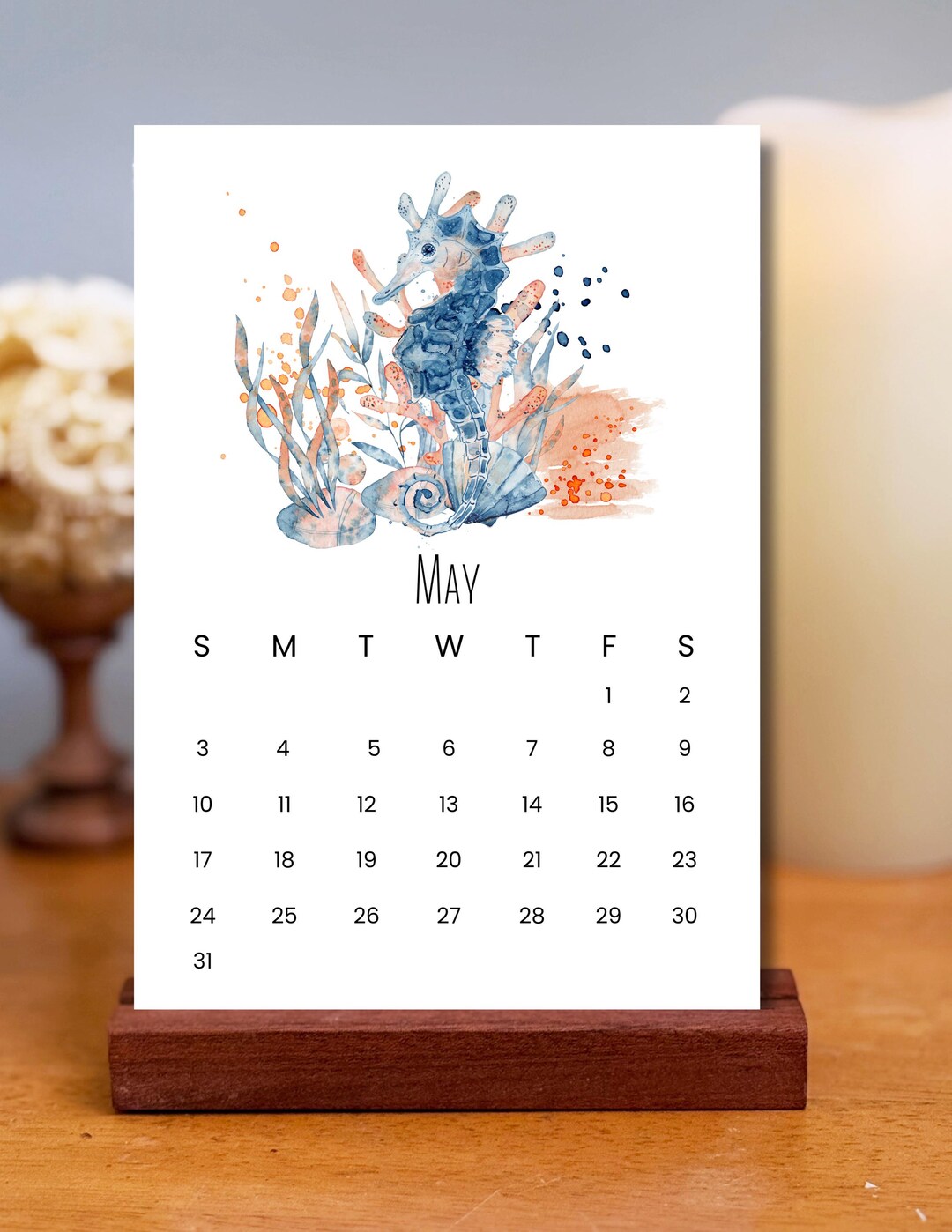 2026 Sea Life Desk Calendar: Watercolor Ocean Animals - Etsy