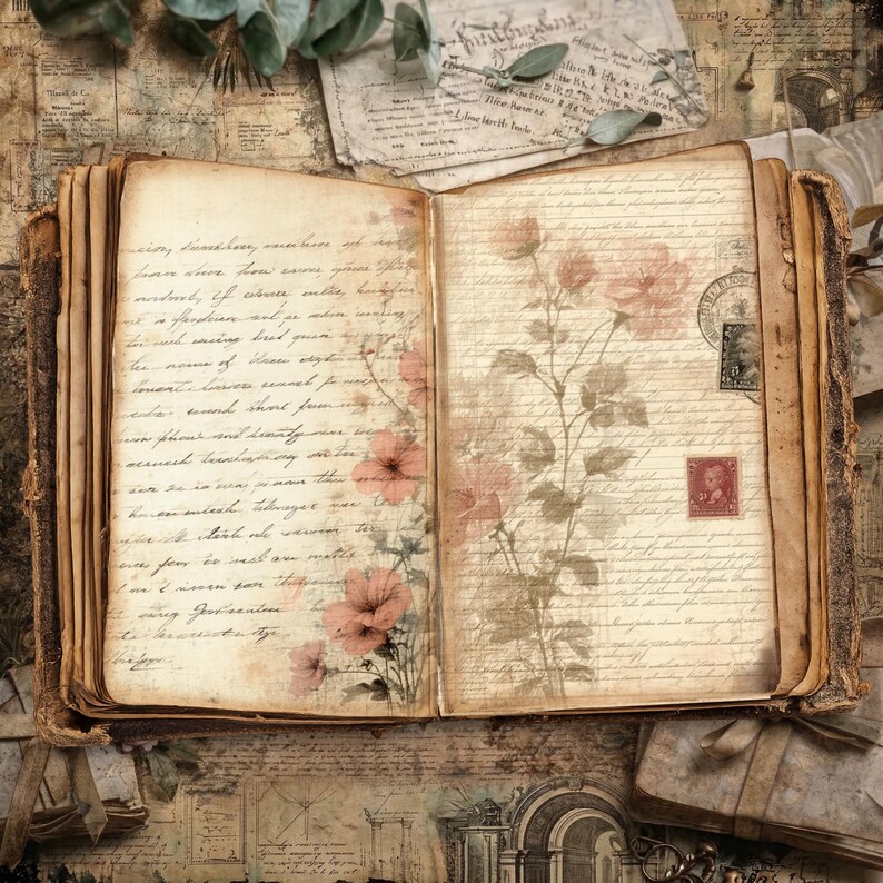 Vintage Scrappy Junk Journal Base Pages, Neutral Antique Scrapbook ...