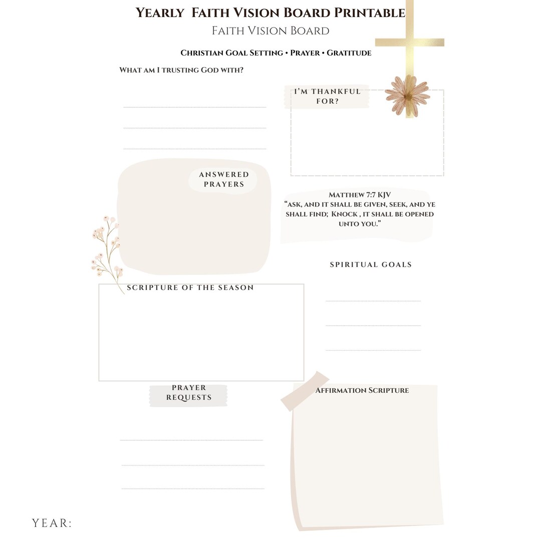 Yearly Faith Vision Board Printable | Christian Vision Board | Prayer ...