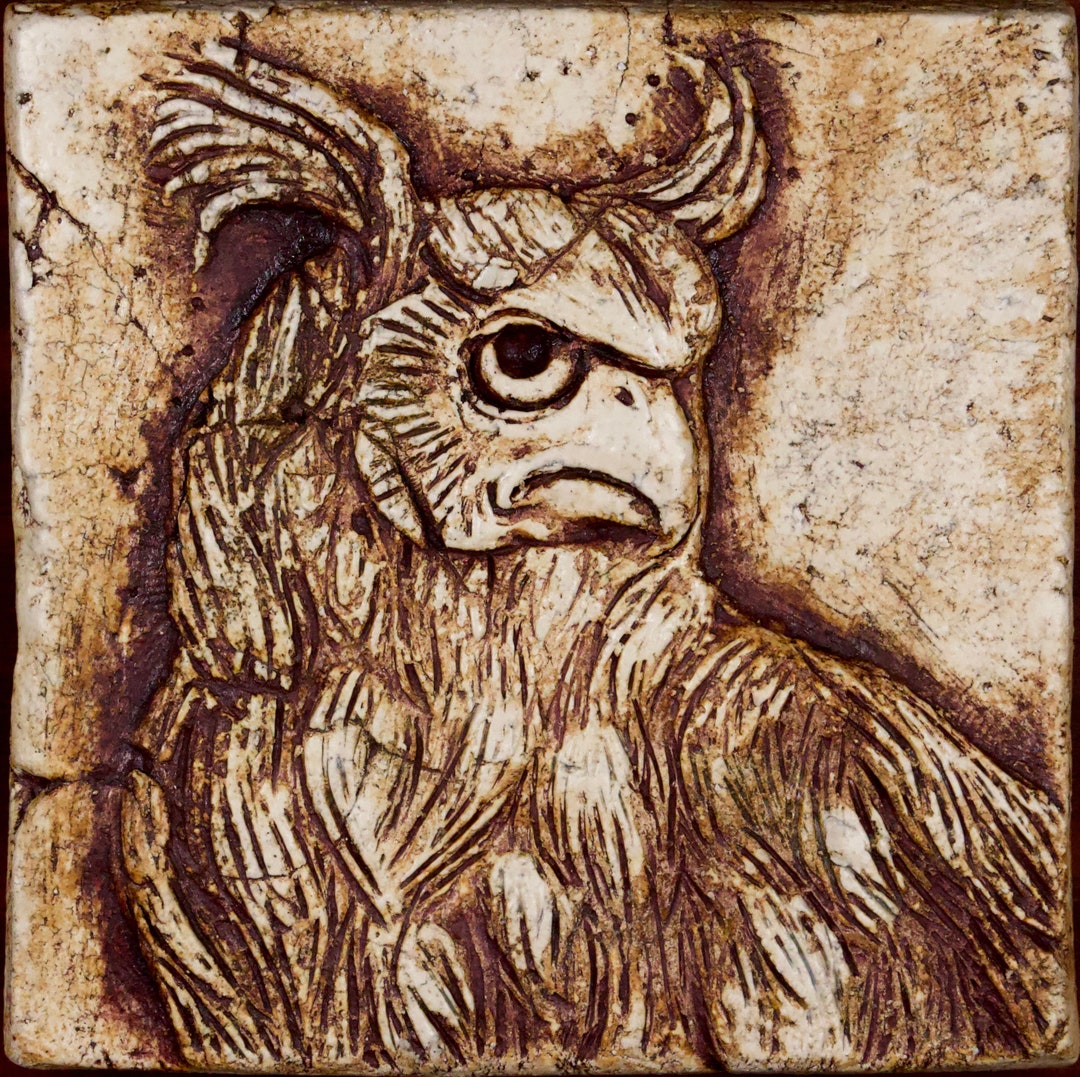 Ceramic Great Horned Owl Tile - Etsy