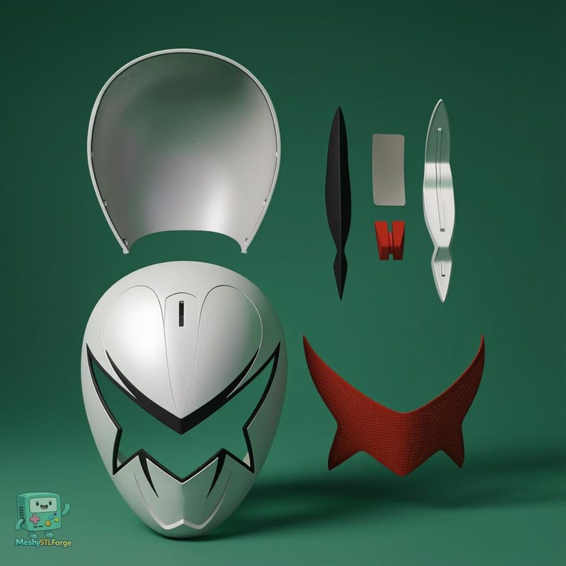 Dino Thunder White Ranger Mask STL File | Magnetic Mask 3D Print ...