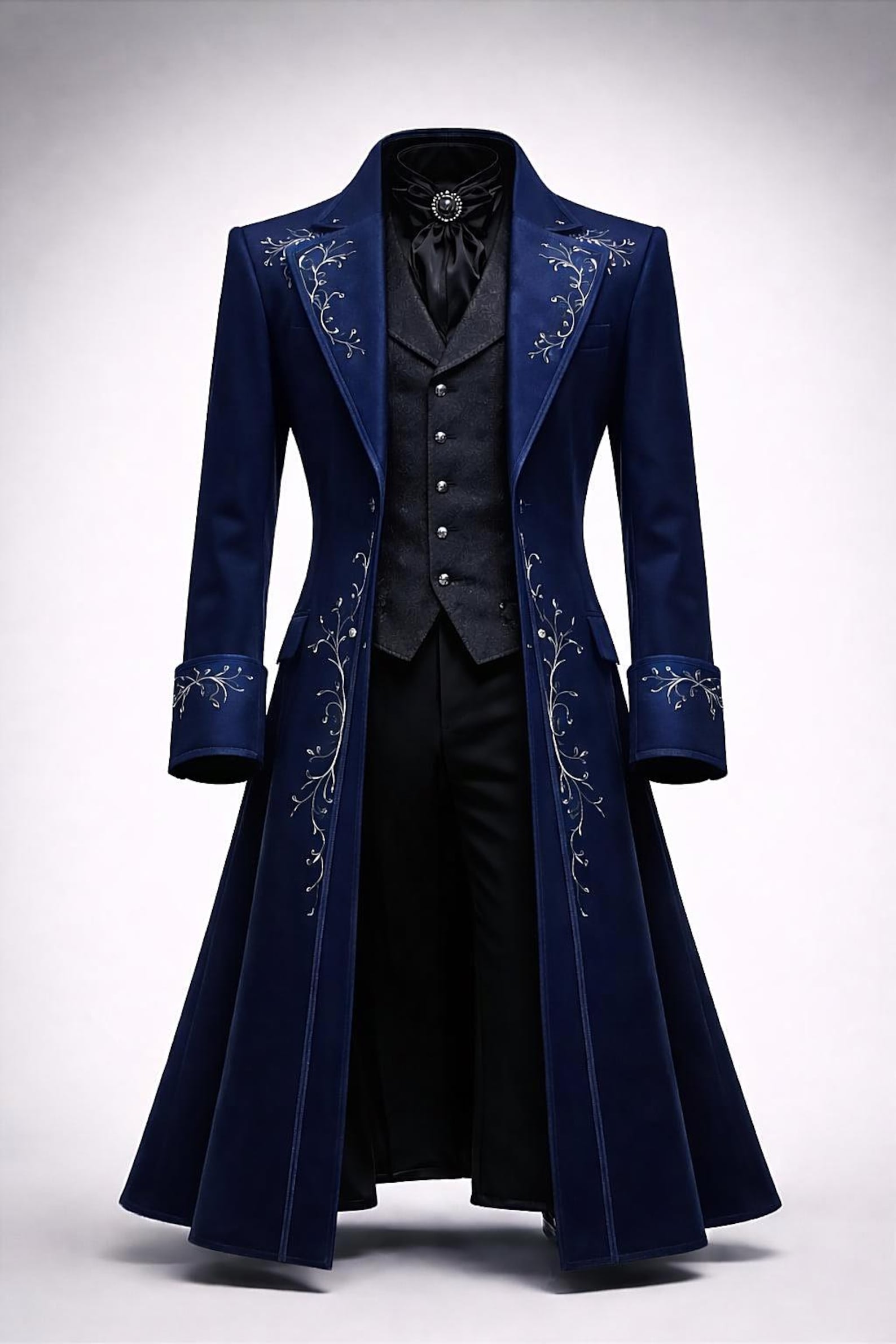 Navy Blue Embroidered Tailcoat Suit, Victorian Gothic Groom Outfit ...