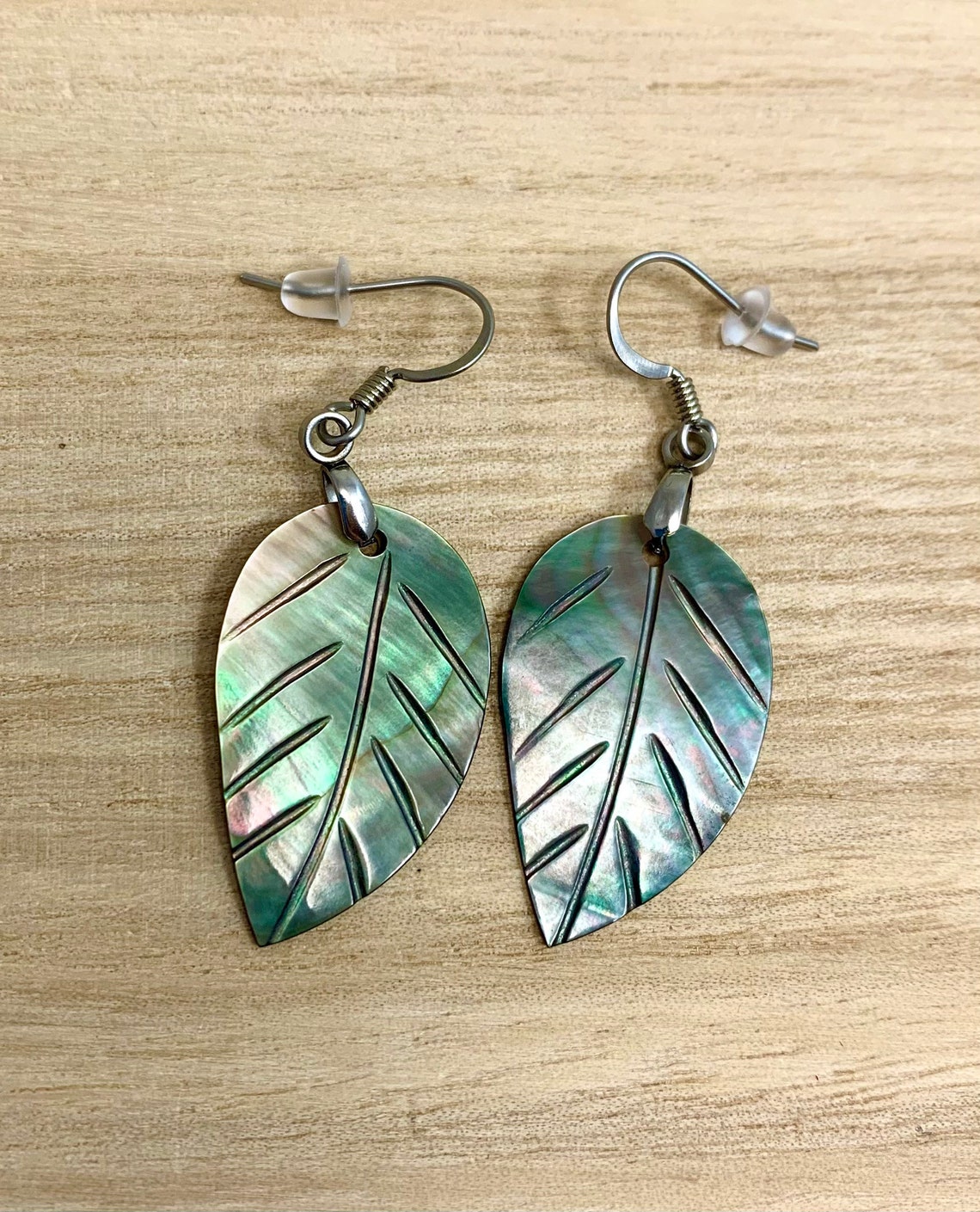 Large Leaf Earrings Leaf Shaped Earrings Black Lip Shell | Etsy