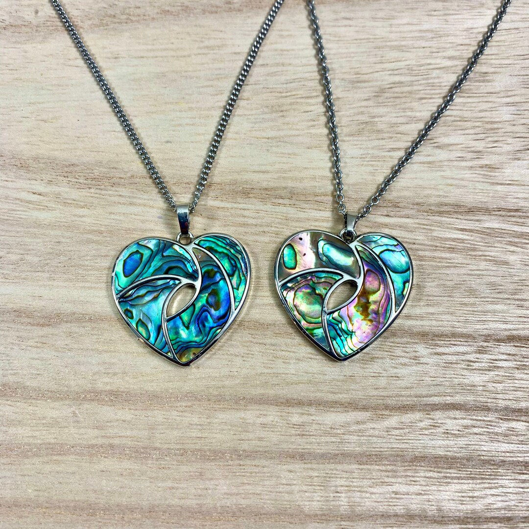 Abalone Heart Pendant Necklace, Shell Heart Pendant, Short Heart ...